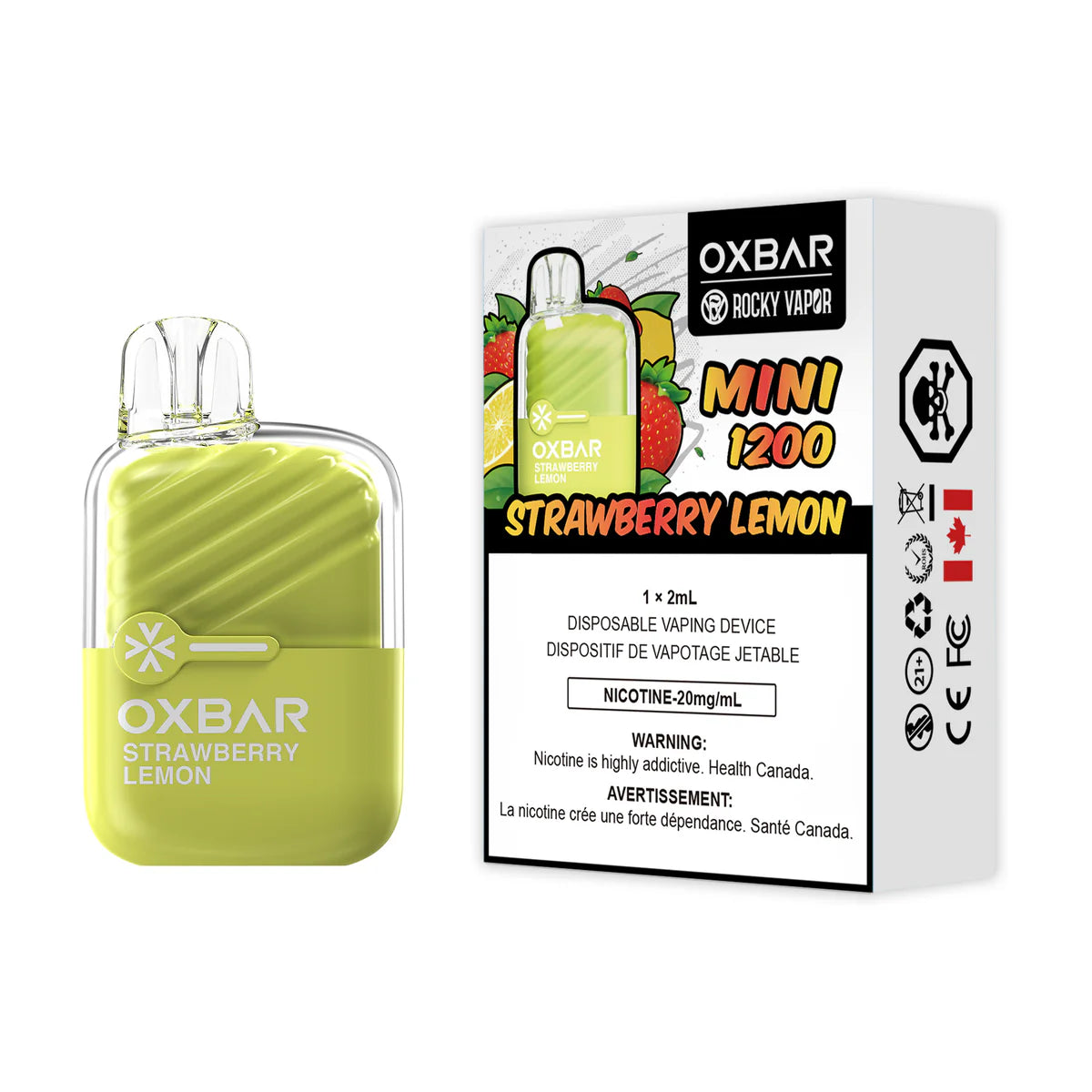 Rocky Vapor OXBAR Mini 1200 Disposable - Strawberry Lemon 20mg — Fat ...